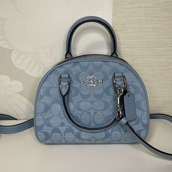 Coach | Bags | Coach Blue Satchel With Signature Monogram | Poshmark